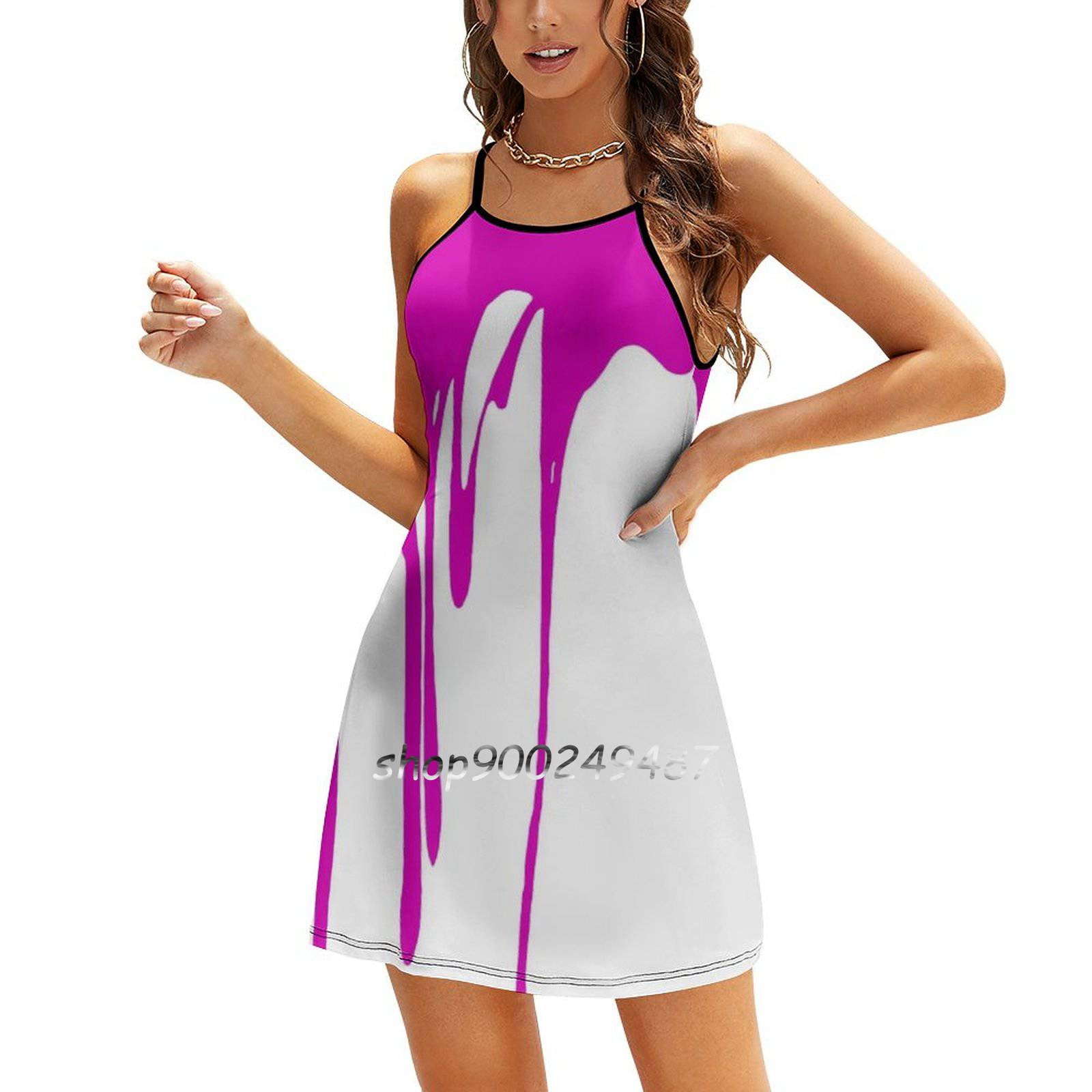 2025 Pink Dripping Paint Evening Party Dresses Midi Dress Female Sweet ...