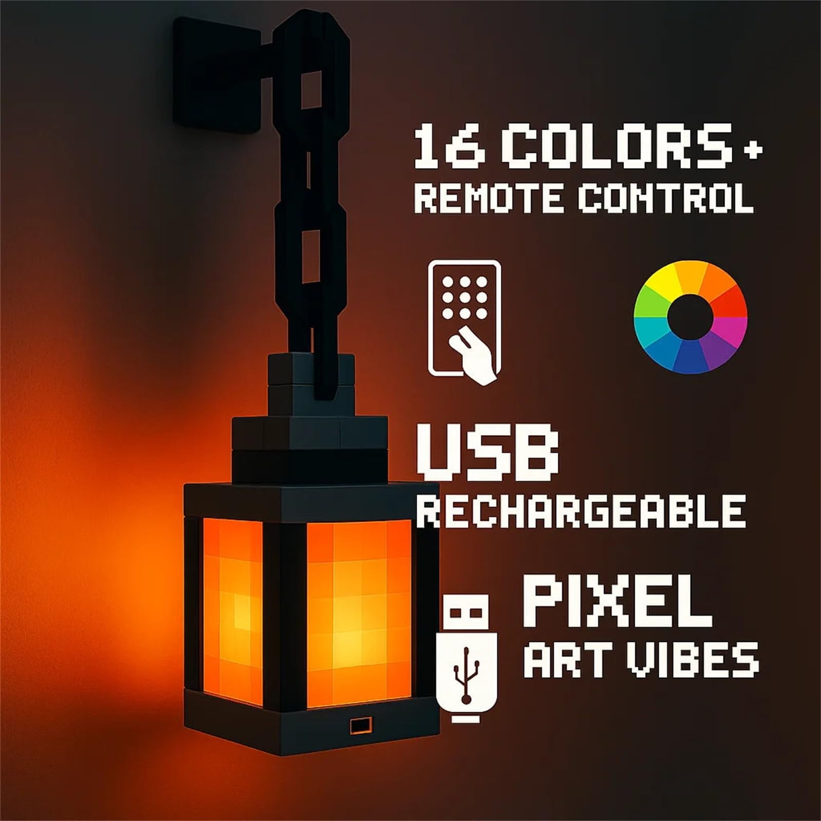 2025 Pixelated Lantern Night Light -16-Color Led Wall Mood Night Light ...