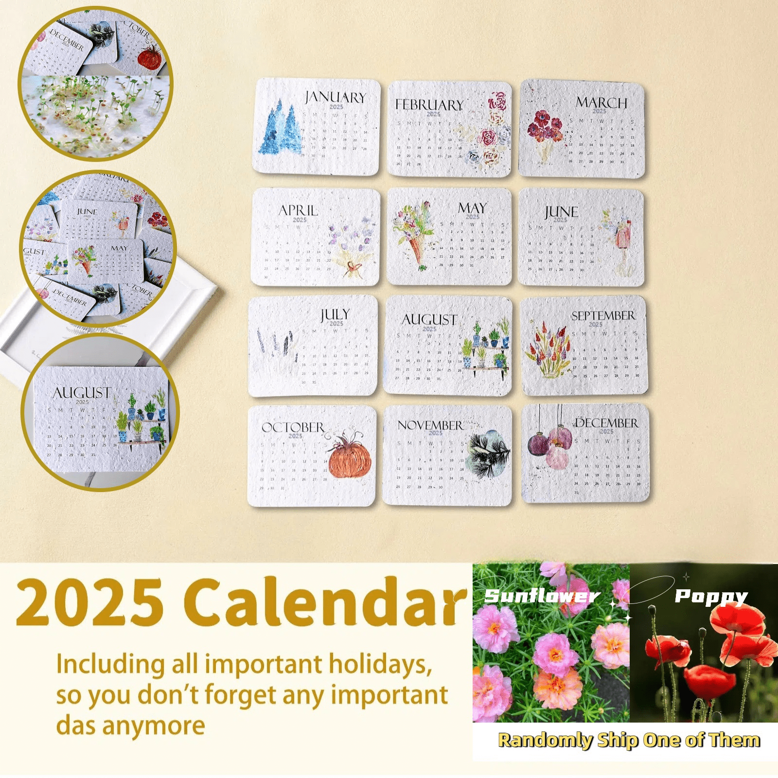 2025 Plantable Seed Calendar,12 cards Eco-Friendly Greenery Planner ...