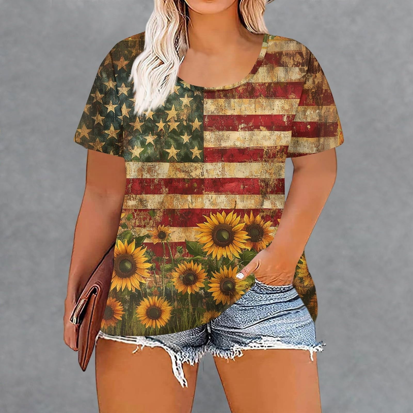 2025 Plus Size 4Th of July American Flag Tee - Funny Stripes Print ...