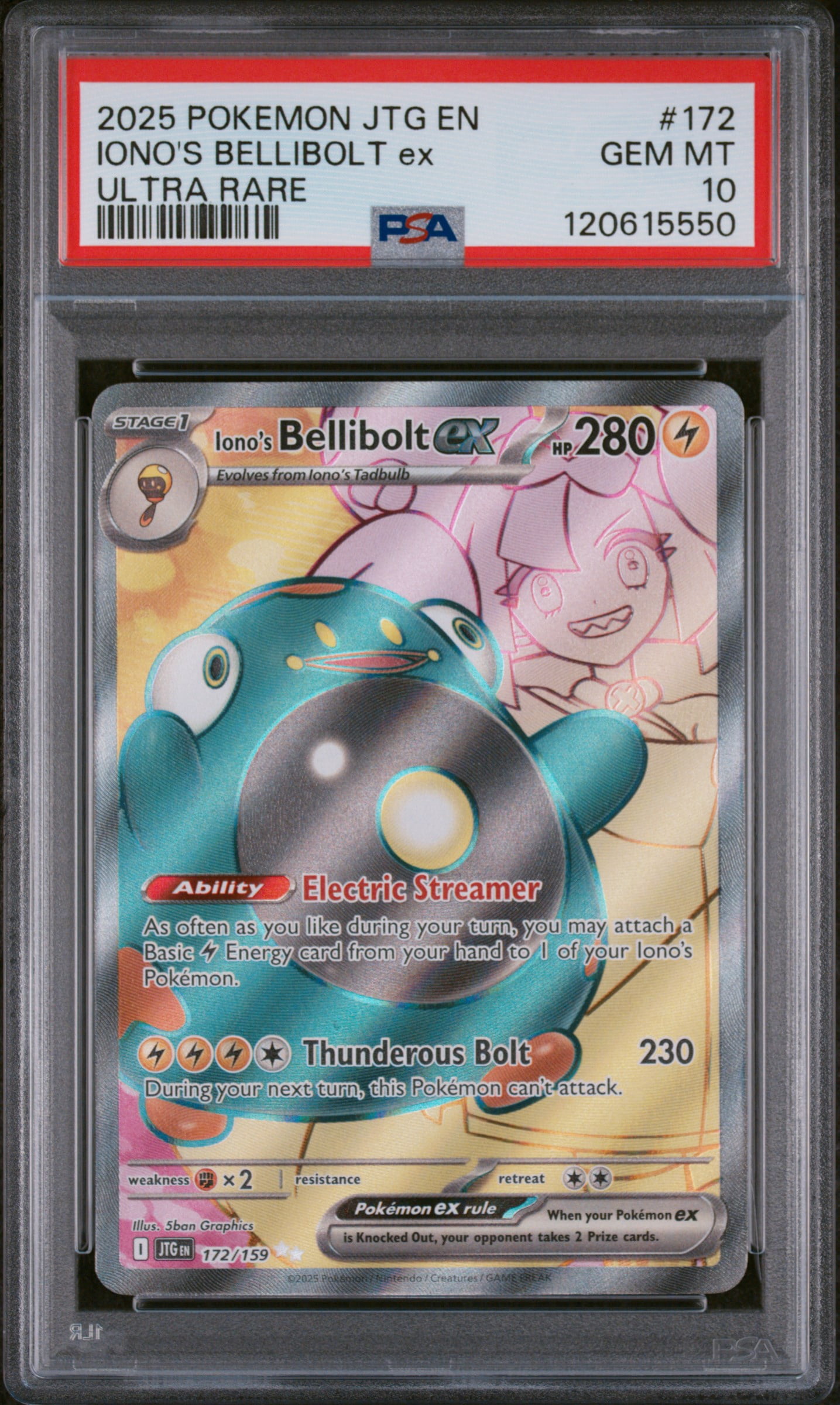 2025 Pokemon Journey Together Ultra Rare Iono's Bellibolt Ex #172 PSA ...