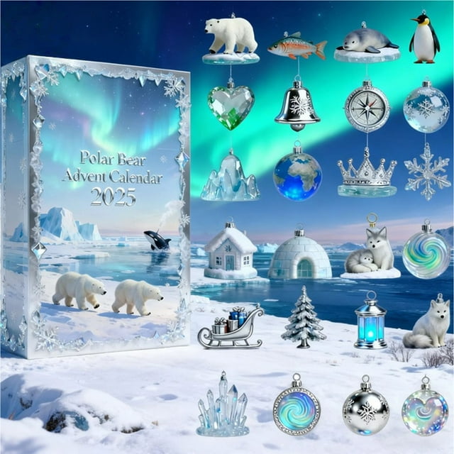 2025 Polar Bear 2D Christmas Countdown Box - Mini Pendant Advent ...