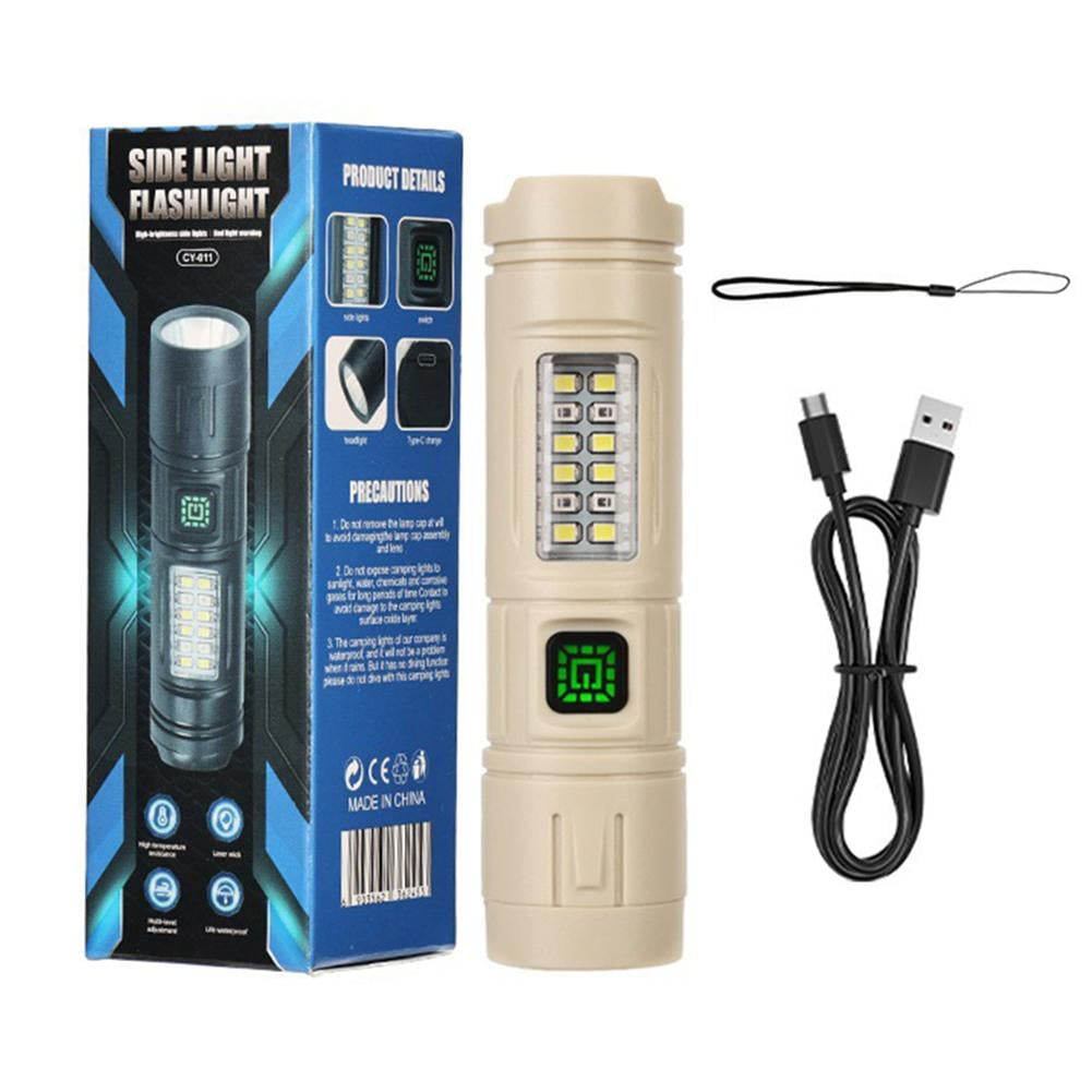 2025-Portable Flashlight with Side Lights Recharging Outdoor Camping ...