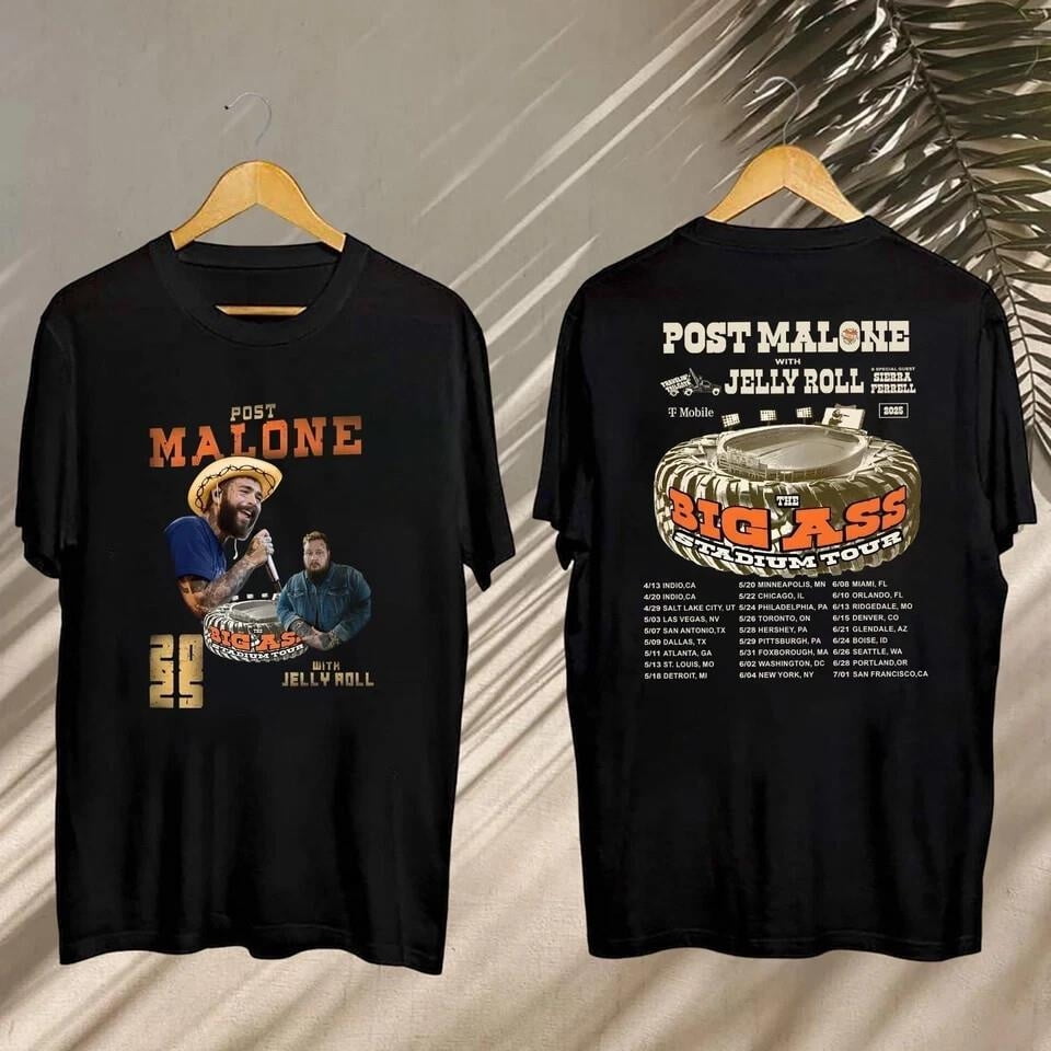 2025 Post Malone Big Ass Stadium Tour Shirt Post Malone And Jelly Roll ...