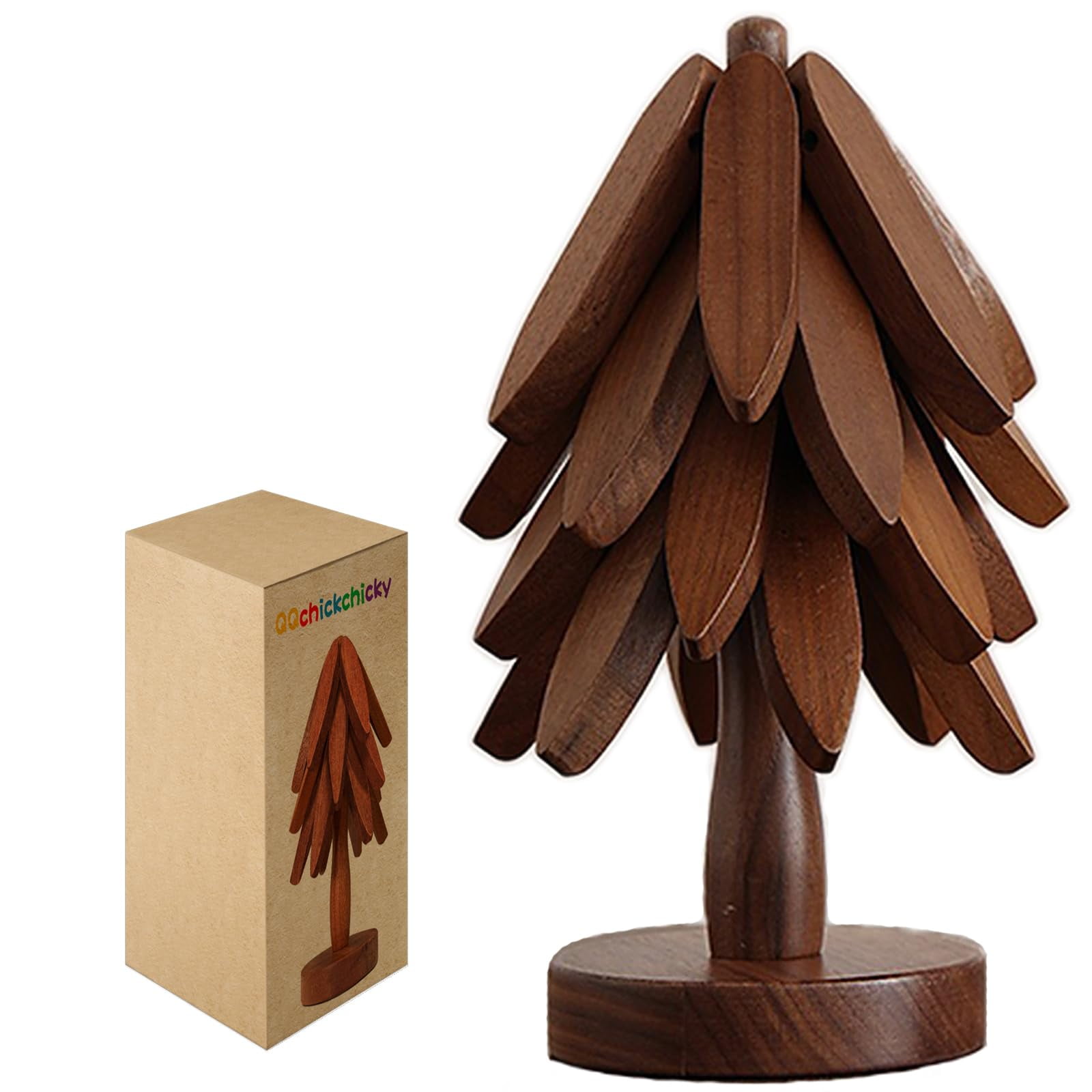 2025 𝗡𝗘𝗪 Premium Set of 4 Foldable Sapele Wood Tree Shape Trivets for ...