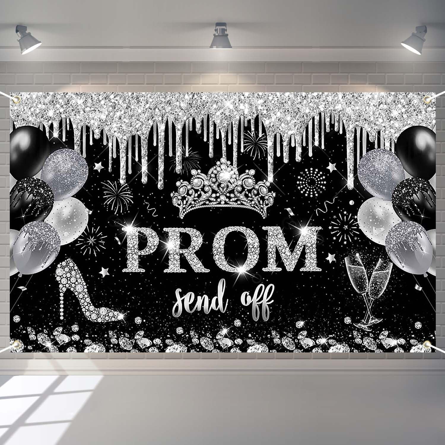 2025 Prom Night Backdrop Black Silver Glitter Bokeh Graduation Photo ...