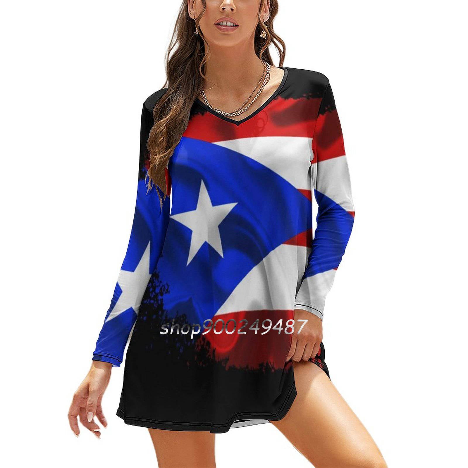 2025 Puerto Rican Flag | | | By Solomaskx Square Neck Dress New Plus ...
