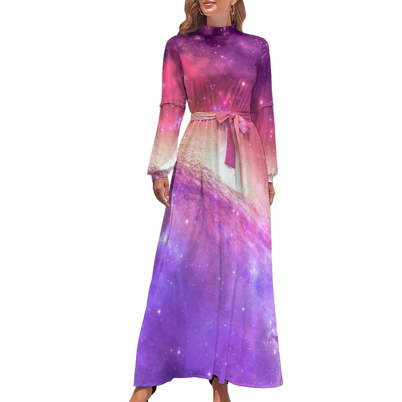 2025 Purple Galaxy Dress Outer Space Nebula Stars Long Sleeve Vintage ...