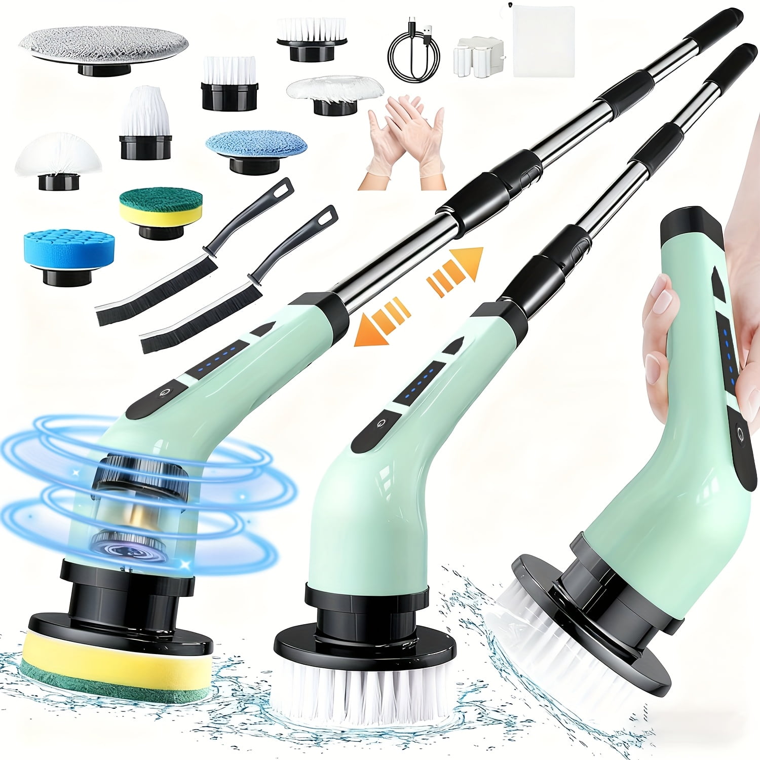 2025 Rechargeable Electric Rotary Scrubber with 9 Brush Heads, Dual ...