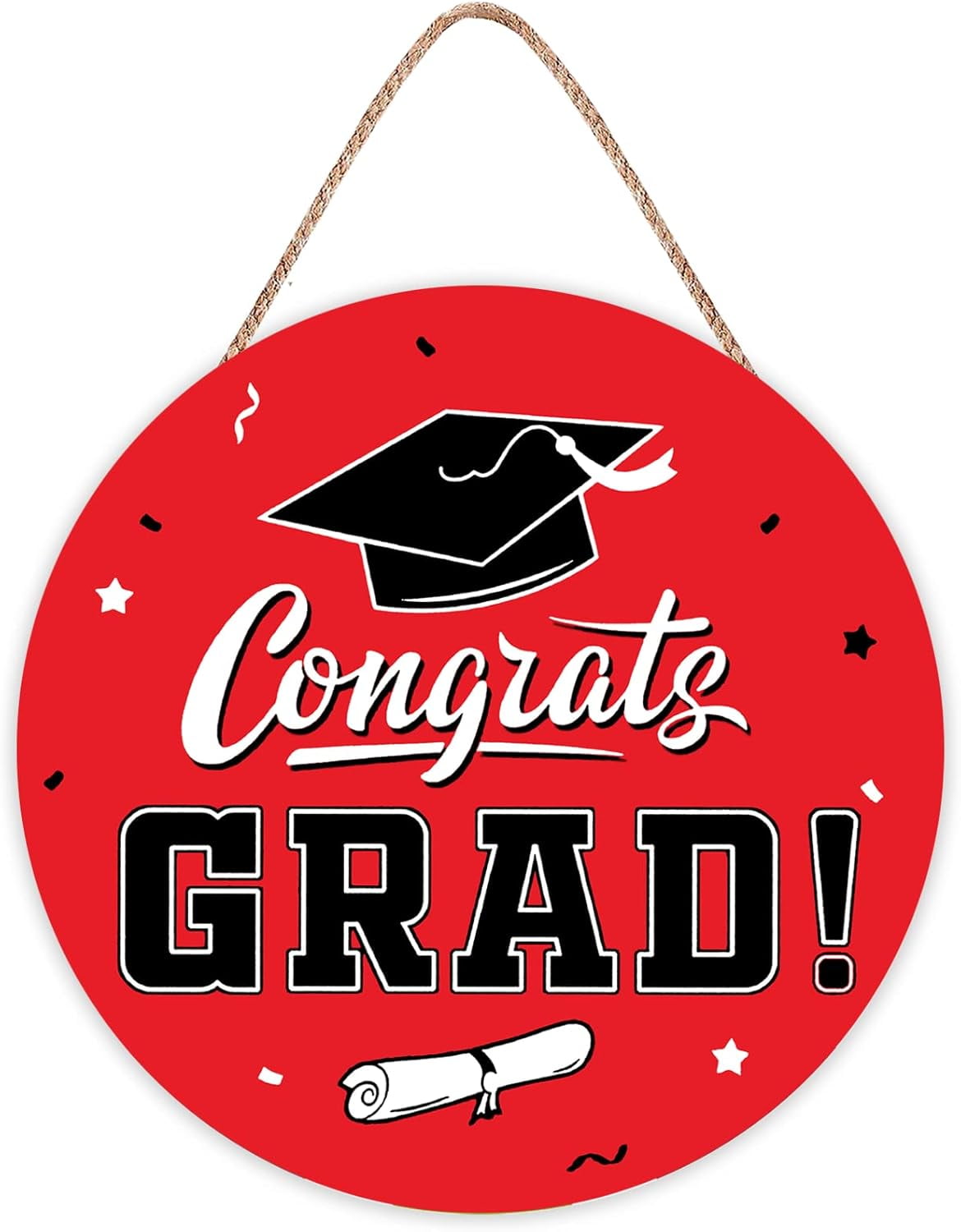 2025 Red Graduation Decorations Round Wooden Hanging Decor Door Sign ...