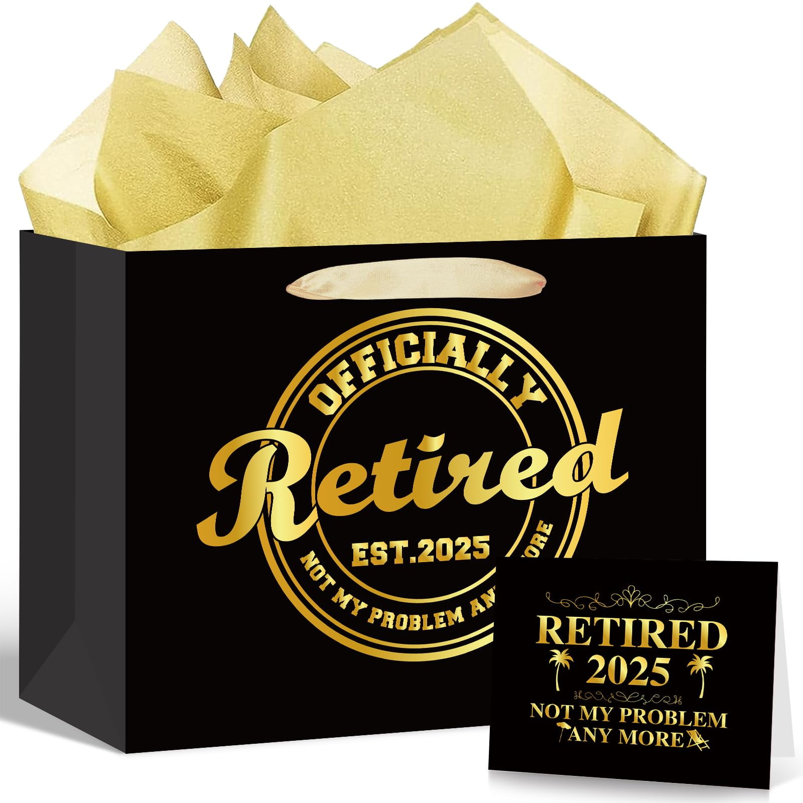 2025 Retirement Party Supplies Large Black Gold Retirement Bag with ...
