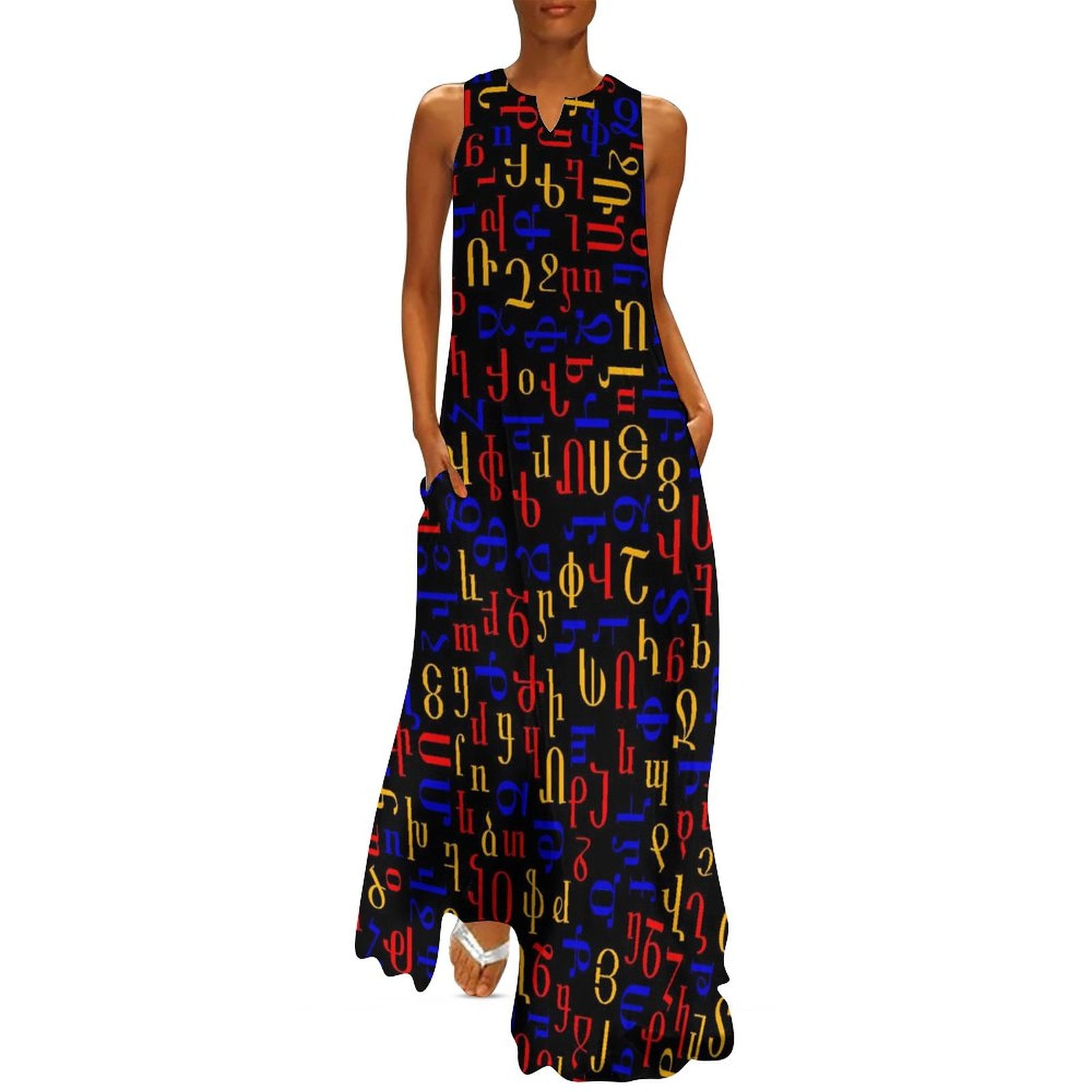 2025 Retro Letter Print Dress Egyptian Hieroglyphs Vintage Maxi Dress ...