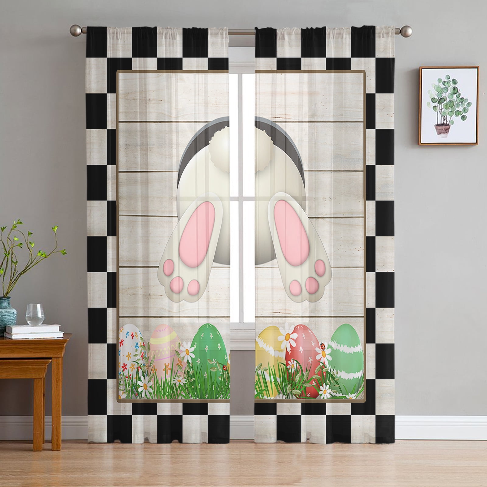 2025 Retro Living Tulle Kitchen Cute Farm r Window Bunny Sheer Easter ...