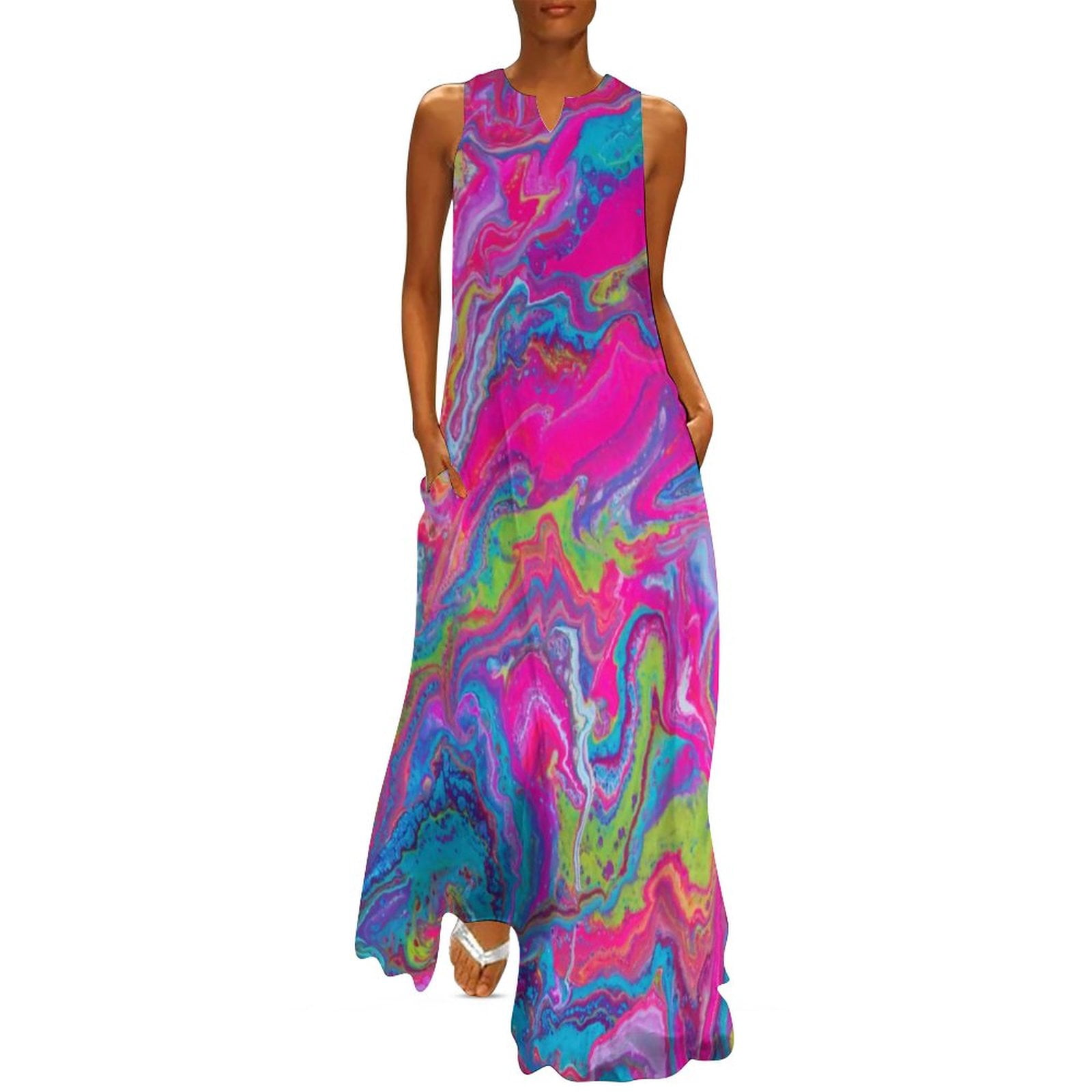2025 Round And Psychedelic Dress Modern Fractal Art Cute Maxi Dress ...