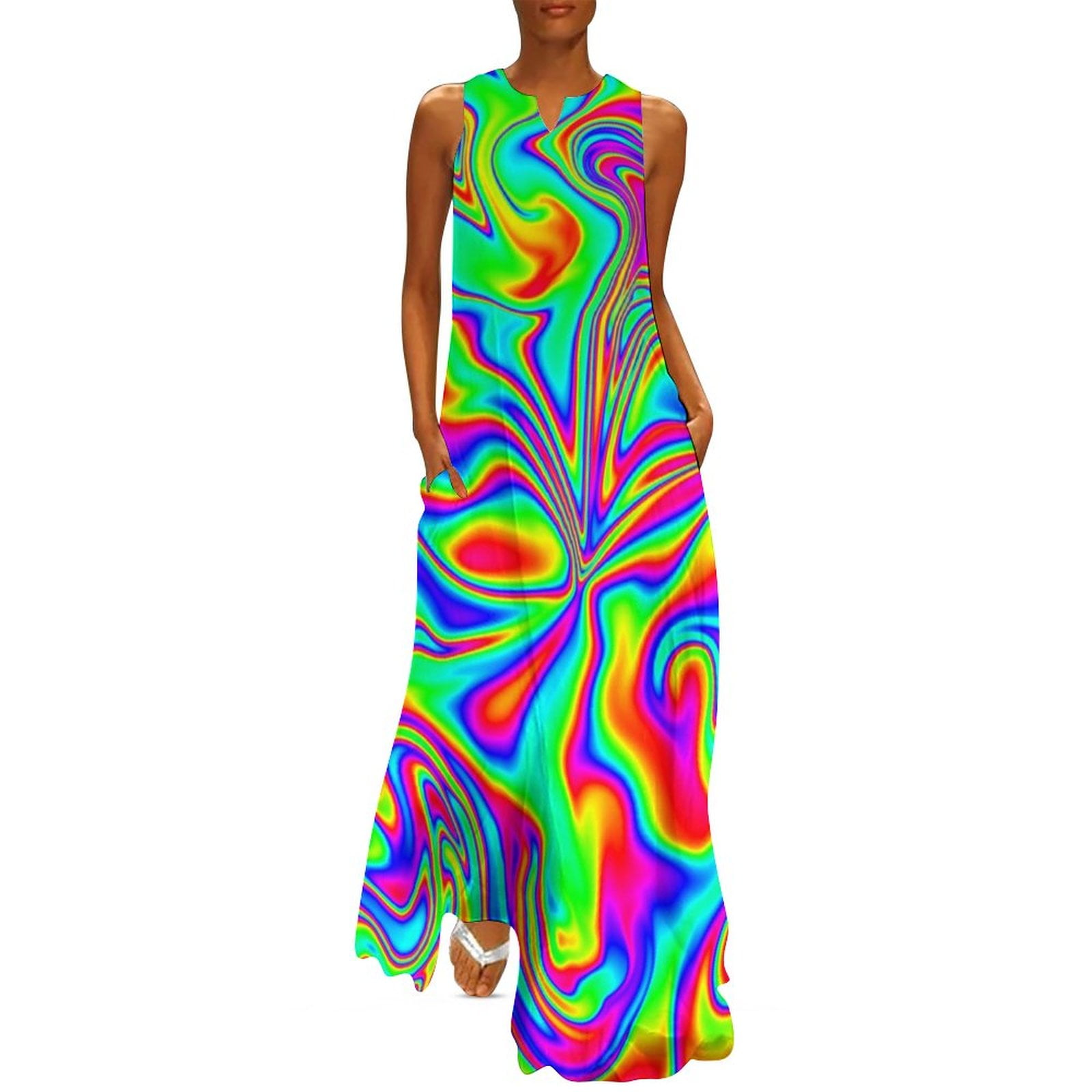 2025 Round And Psychedelic Dress Modern Fractal Art Cute Maxi Dress ...