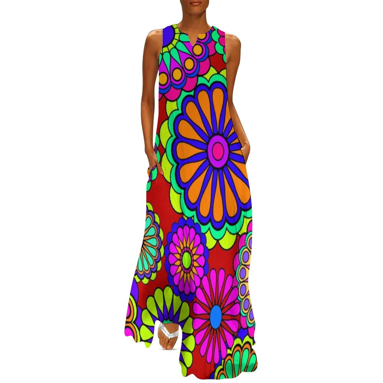 2025 Rsychedelic Flower Power Dress Retro 60s Print Modern Maxi Dress ...