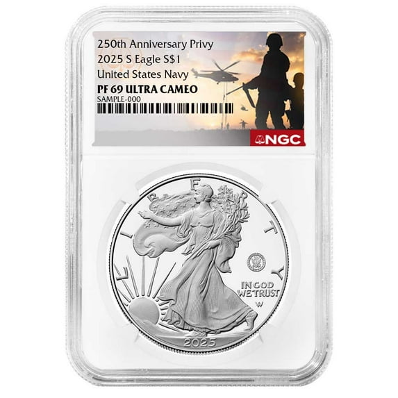 2025-S Proof $1 American Silver Eagle Navy Privy NGC PF69UC Military ...