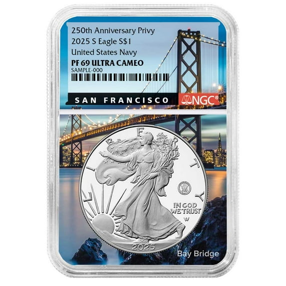2025-S Proof $1 American Silver Eagle Navy Privy NGC PF69UC San ...