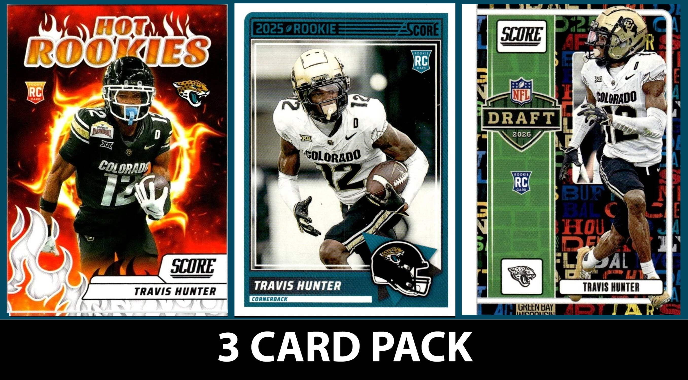 2025 SCORE Travis Hunter Jaguars Insert 3 Pack Hot Rookies Draft Base ...