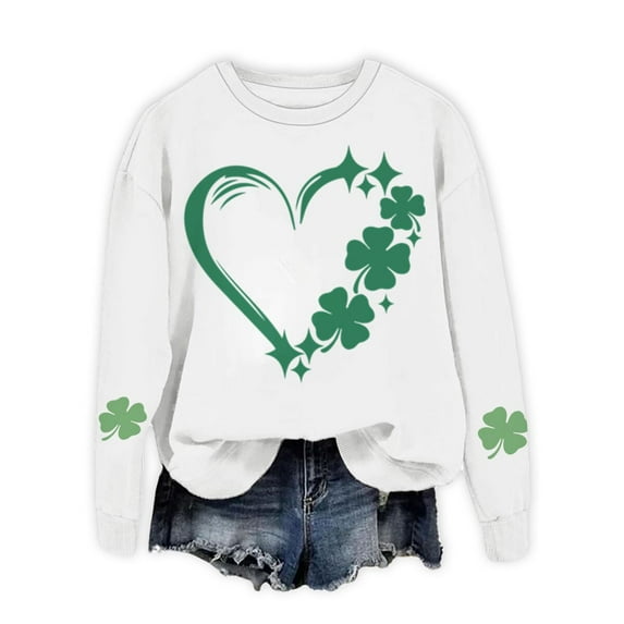 2025 Saint Patrick's Day Sweatshirt for Women | Four-leaf Clover Heart ...