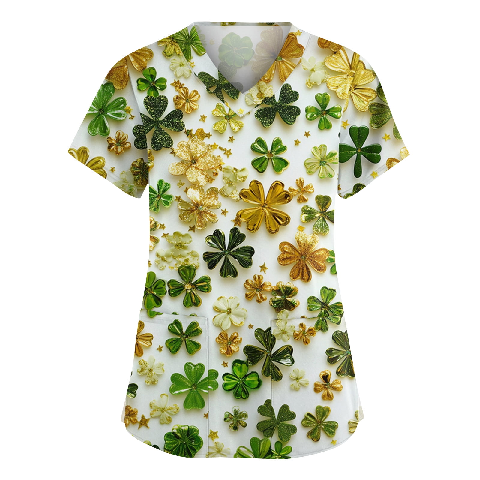 2025 Saint Patricks Day Shirt Plus Size Scrubs Holiday Print V Neck ...