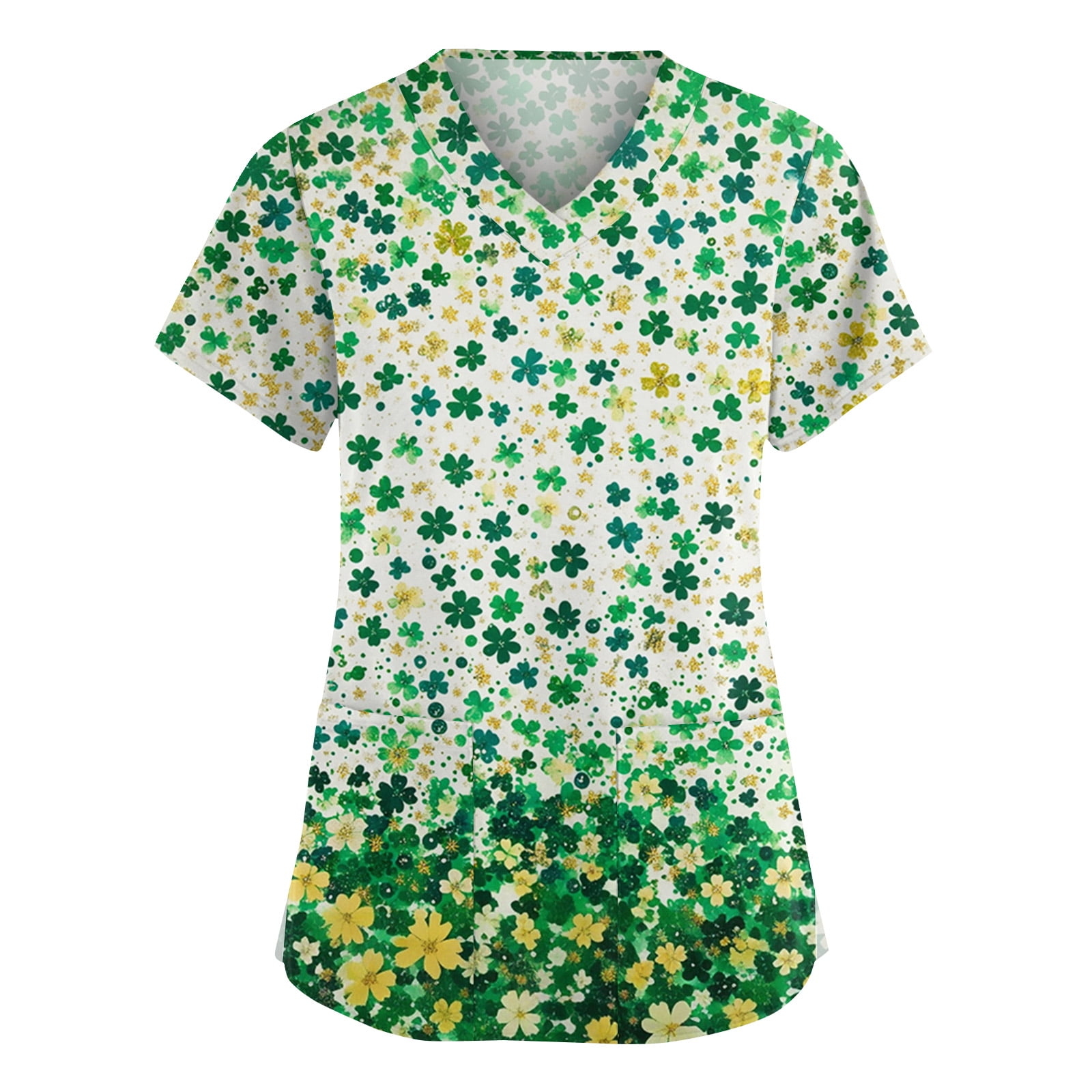 2025 Saint Patricks Day Shirt Plus Size Scrubs Holiday Print V Neck ...