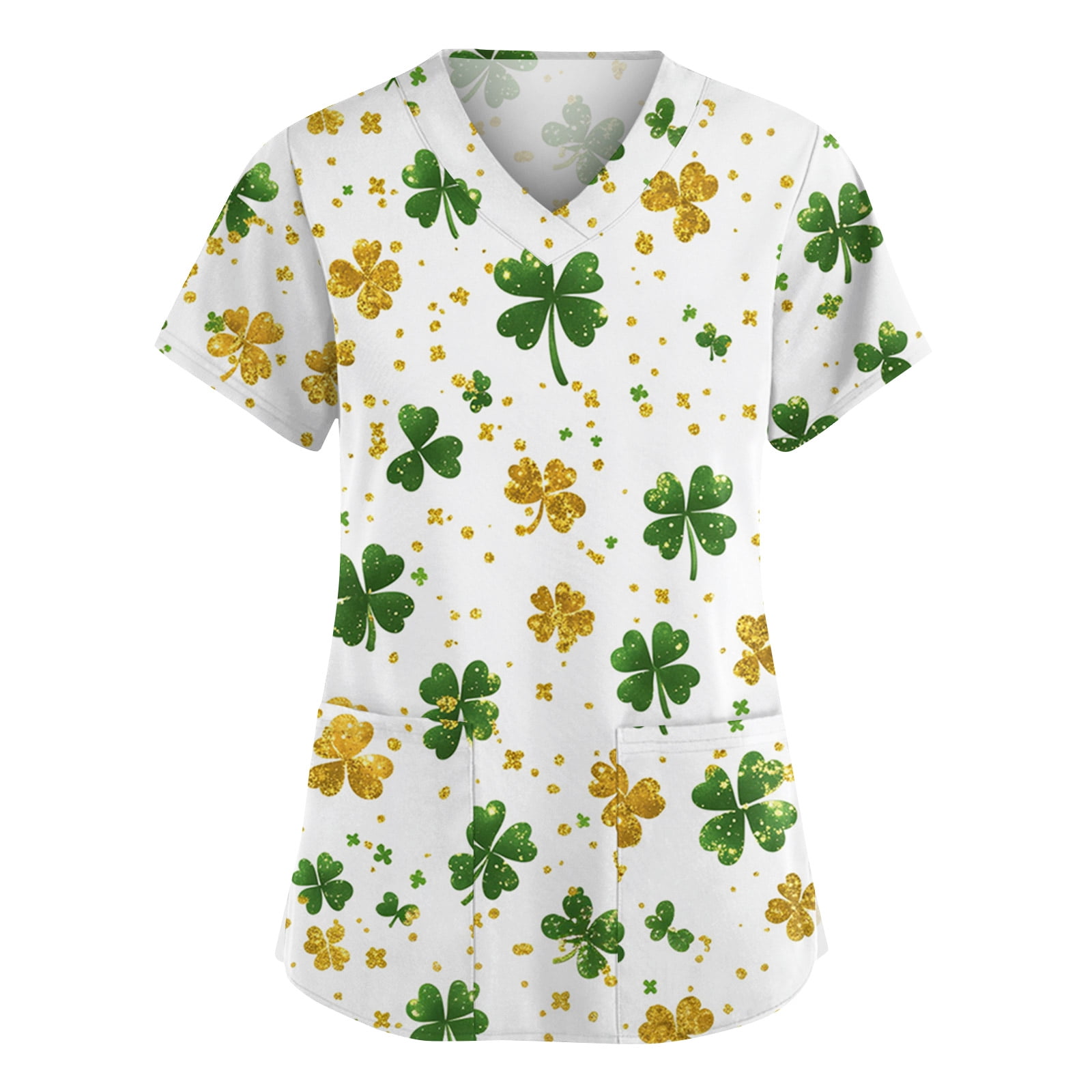 2025 Saint Patricks Day Shirt Plus Size Scrubs Holiday Print V Neck ...