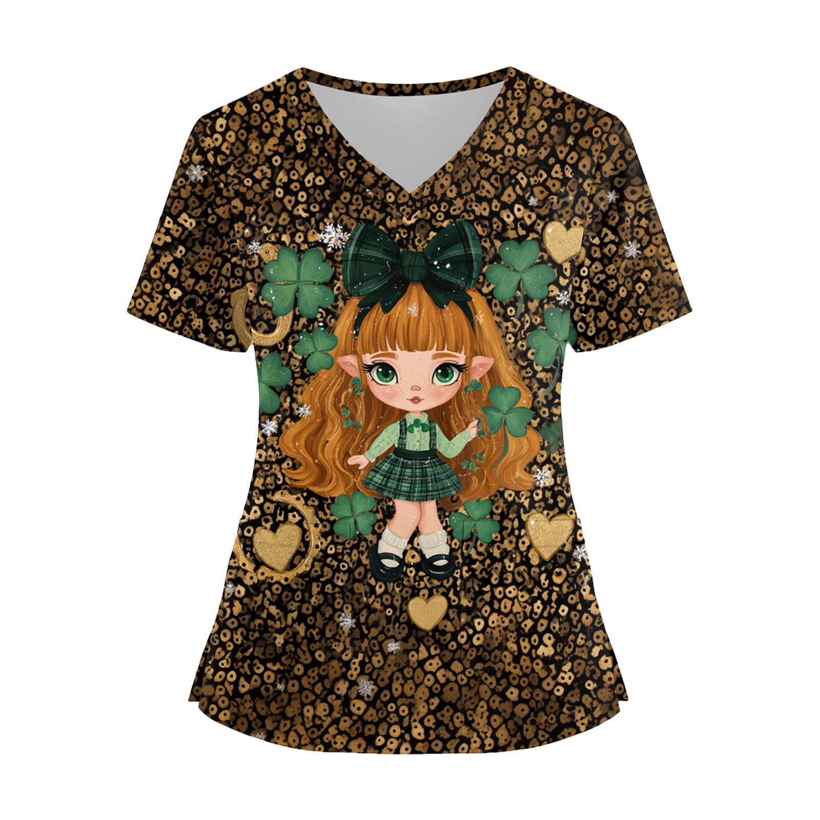 2025 Saint Patricks Day Shirt Plus Size Scrubs Print V Neck Holiday ...