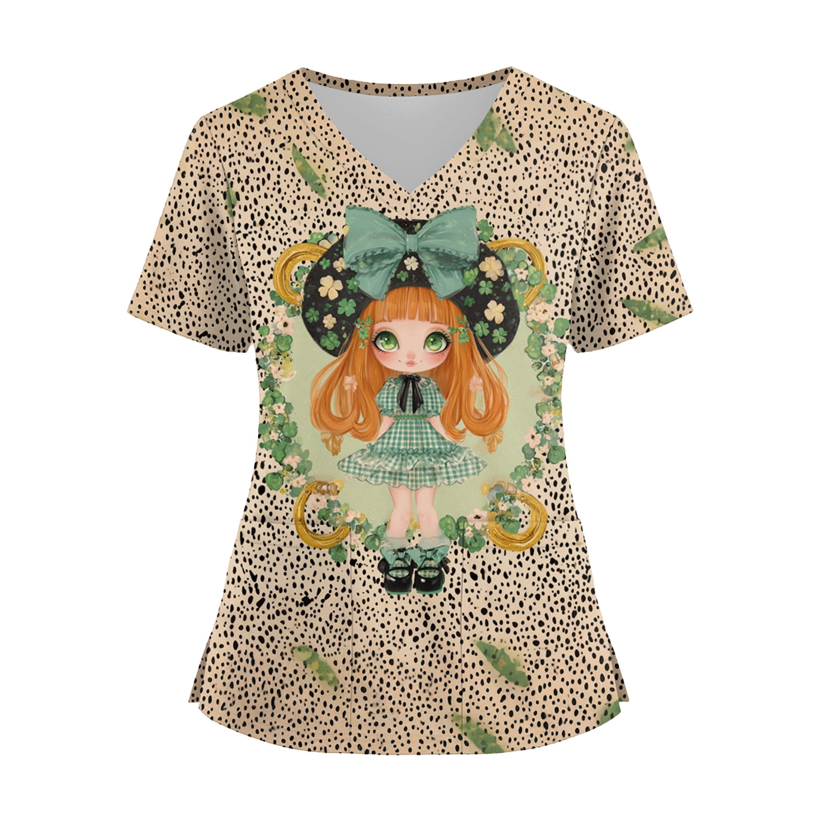 2025 Saint Patricks Day Shirt Plus Size Scrubs Print V Neck Holiday ...