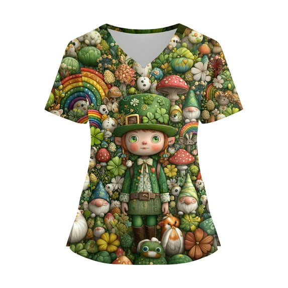 2025 Saint Patricks Day Shirt Scrubs Print V Neck Holiday Medical ...