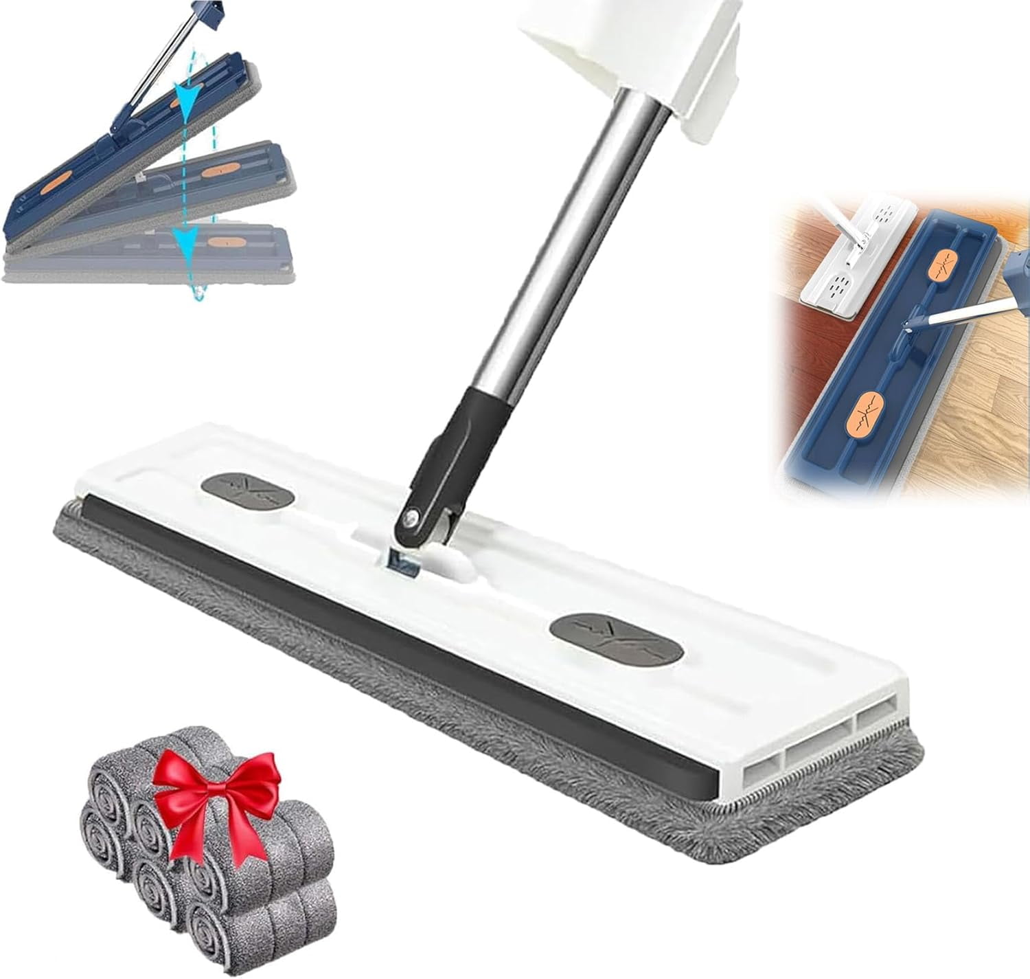 2025 Saker Plus Large Flat Mop,360 Rotation Flat Mop with 6 Microfiber Pads,for Tile,Hardwood ...