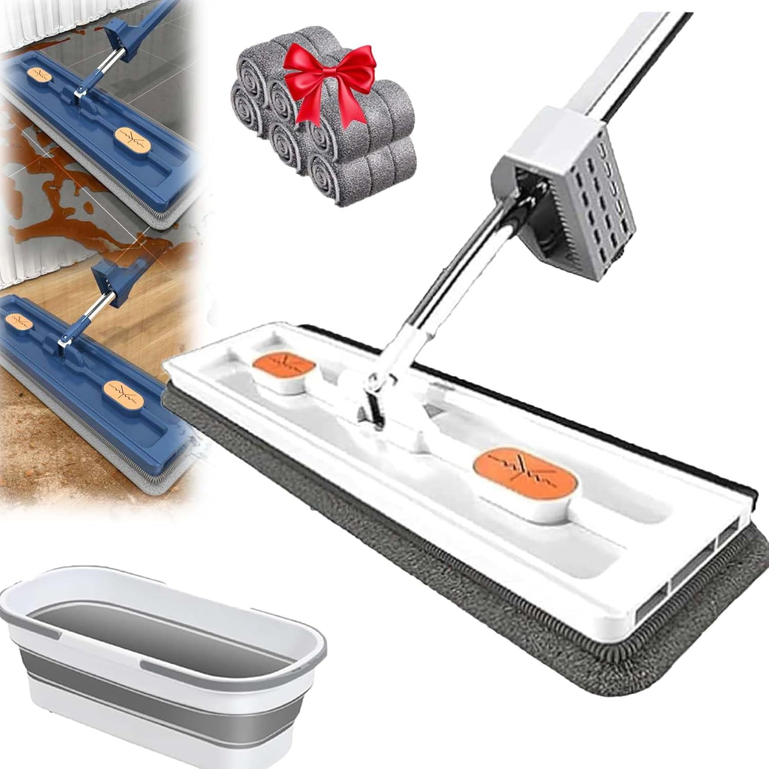 2025 Saker Plus Large Flat Mop,360 Rotation Flat Mop with Bucket with 6 Microfiber Pads,for Tile ...