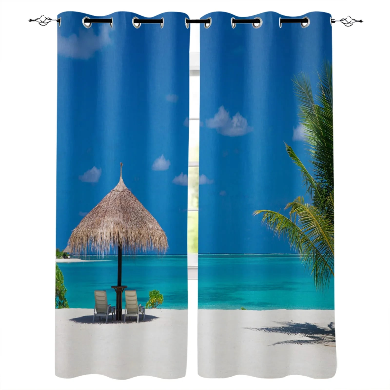2025 Scenery Coconut Seagull Beach 3D Digital Printing Curtain Bedroom ...