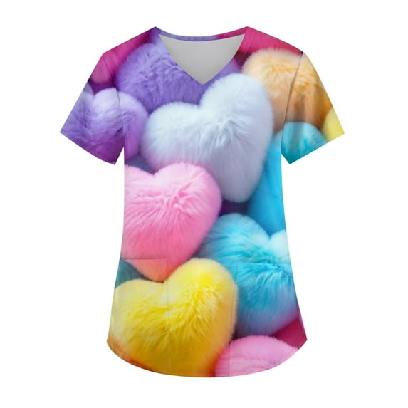 2025 Scrub Tops Women Short Sleeve Plus Size V-Neck Fun Printed Scrubs ...