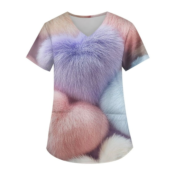 2025 Scrub Tops Women Short Sleeve Plus Size V-Neck Fun Printed Scrubs ...