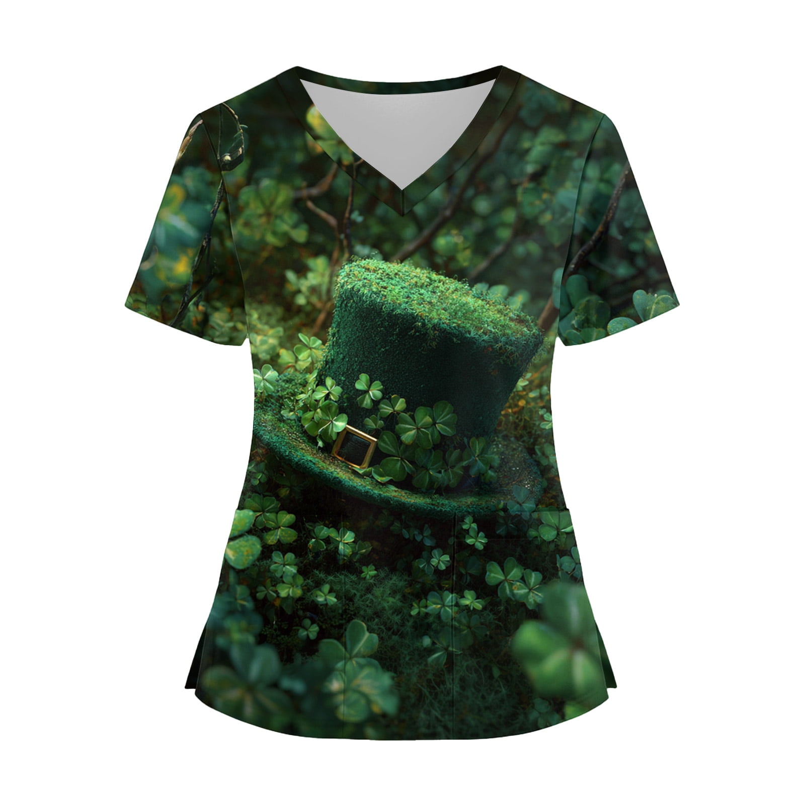 2025 Scrub Tops for Women St. Patrick's Day Shamrock Printed Scrubs ...
