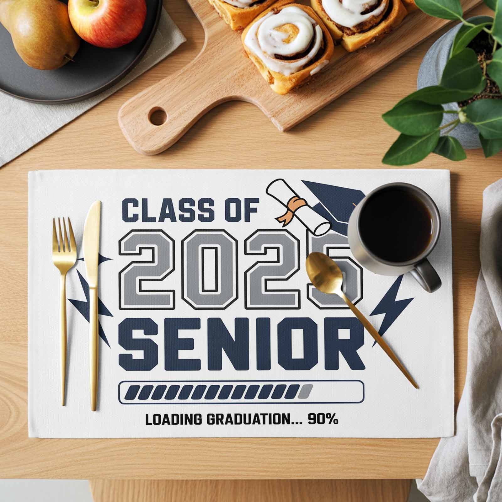 2025 Senior Placemats Set of 4, Graduation Season Navy Hat Celebration ...