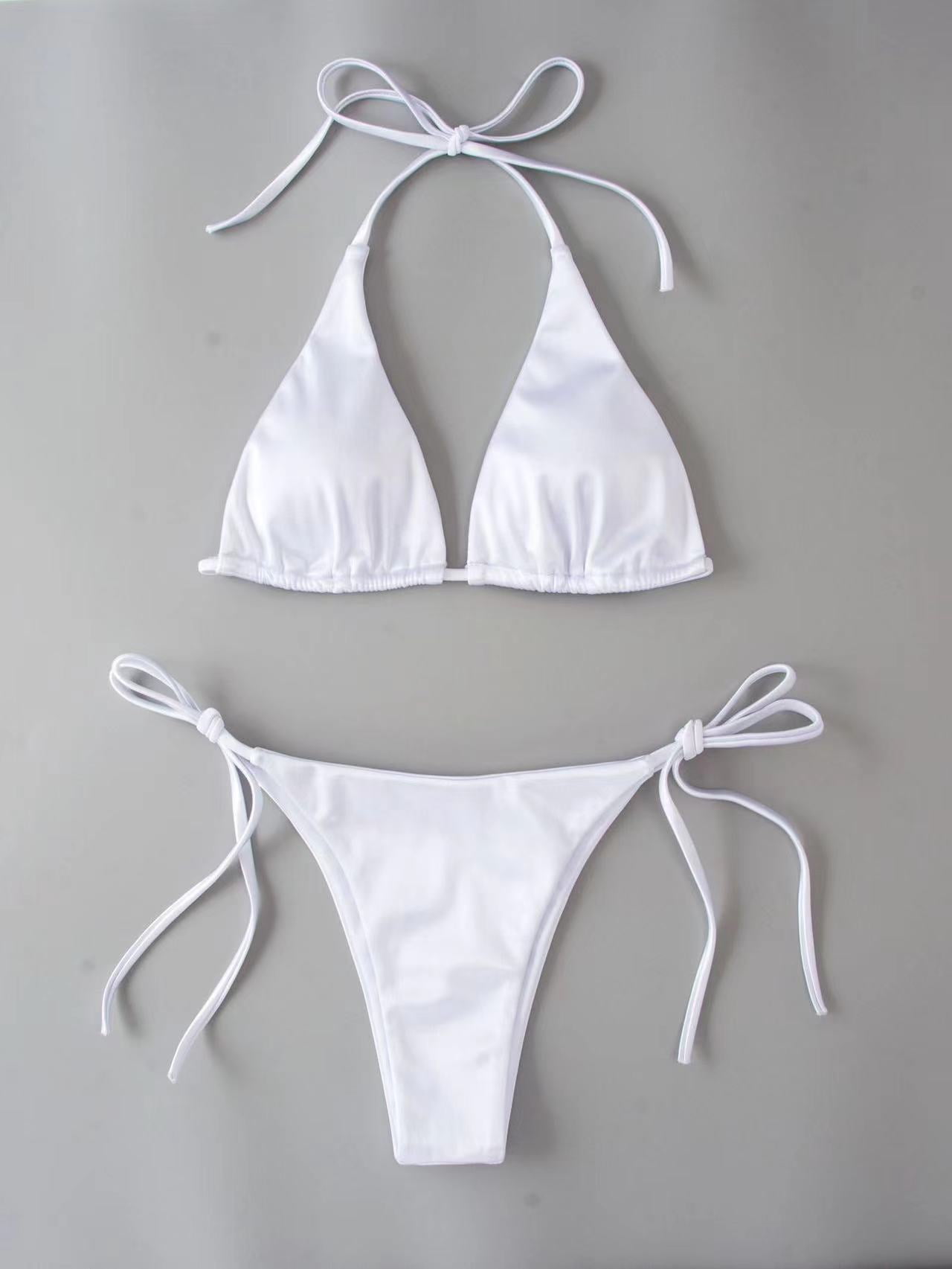 2025 Sexy Women's Metallic Halter Top Two Piece Swimsuit Tie Side ...