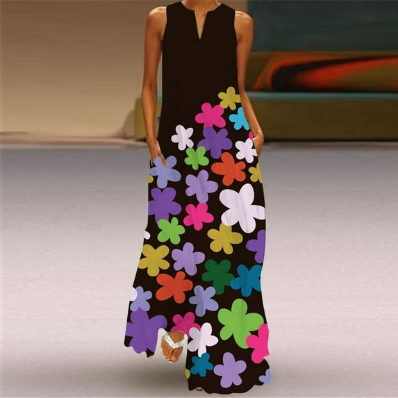 2025 Sleeveless Red Black Rose Dress Summer Beach Casual Elegant ...