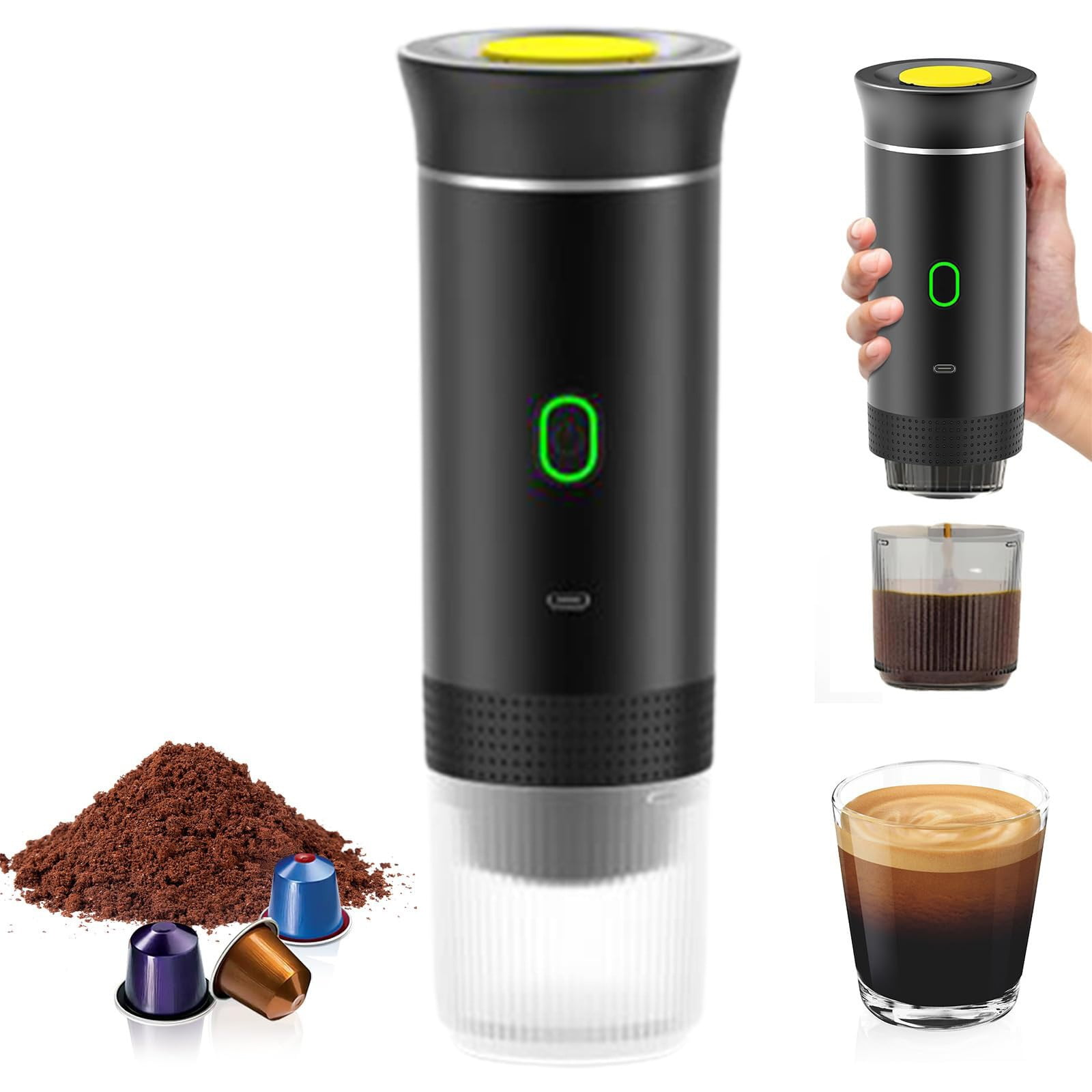 2025 Small Portable Capsule Coffee Machine Black 60Ml 12V Rechargeable ...