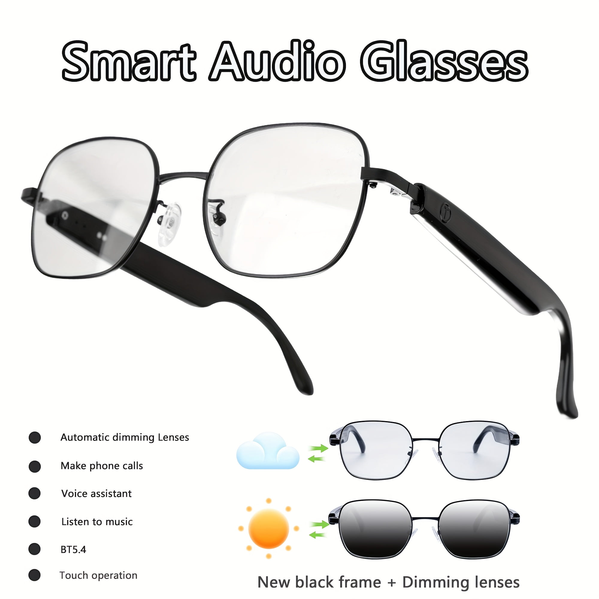 2025 Smart Glasses: Wireless AI Voice Assistant, Music/Call Audio, Auto ...