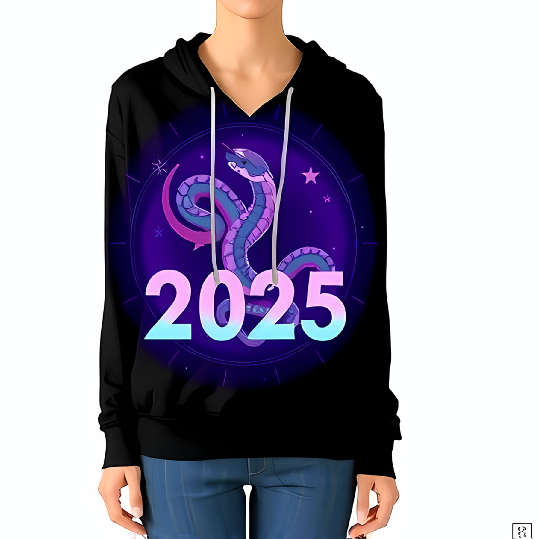 2025 Snake 3D Hoodie Vibrant Purple & Teal Design Year Print Soft ...