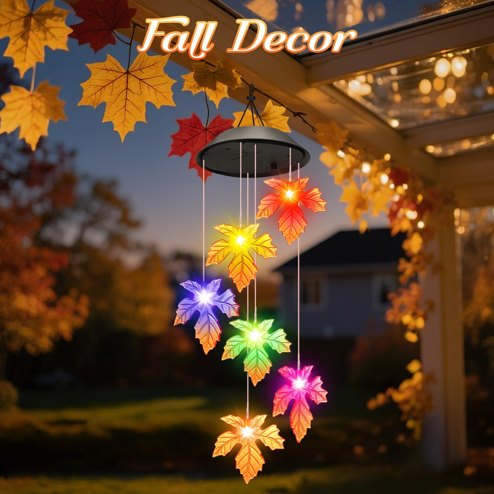 2025 Solar Wind Chimes, Color Changing Maple Leaf Wind Chime, Solar ...