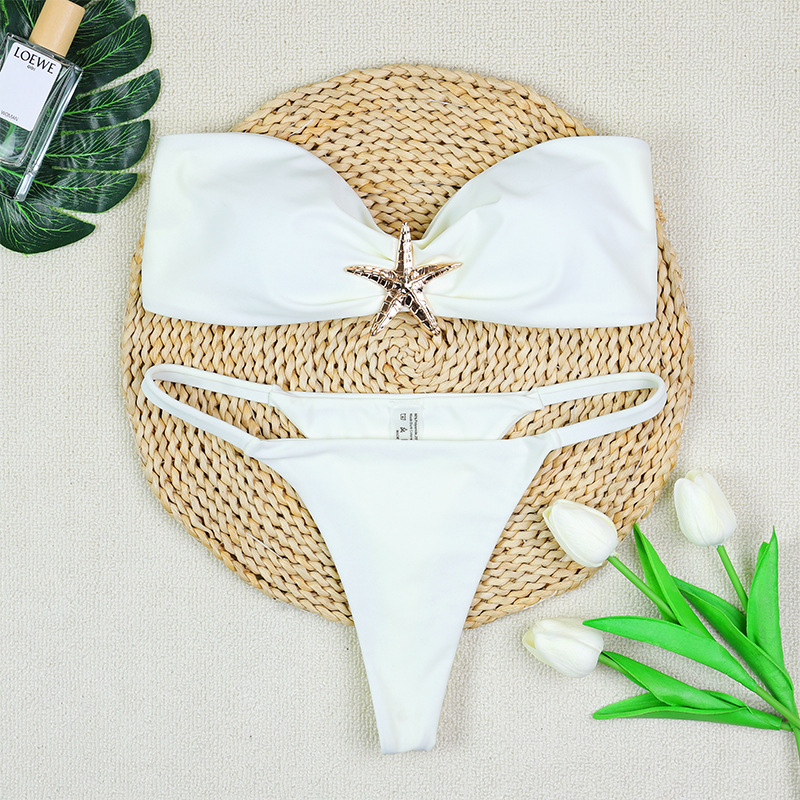 2025 Solid Color Starfish Low Waist Bikini Set – Retro Adjustable ...