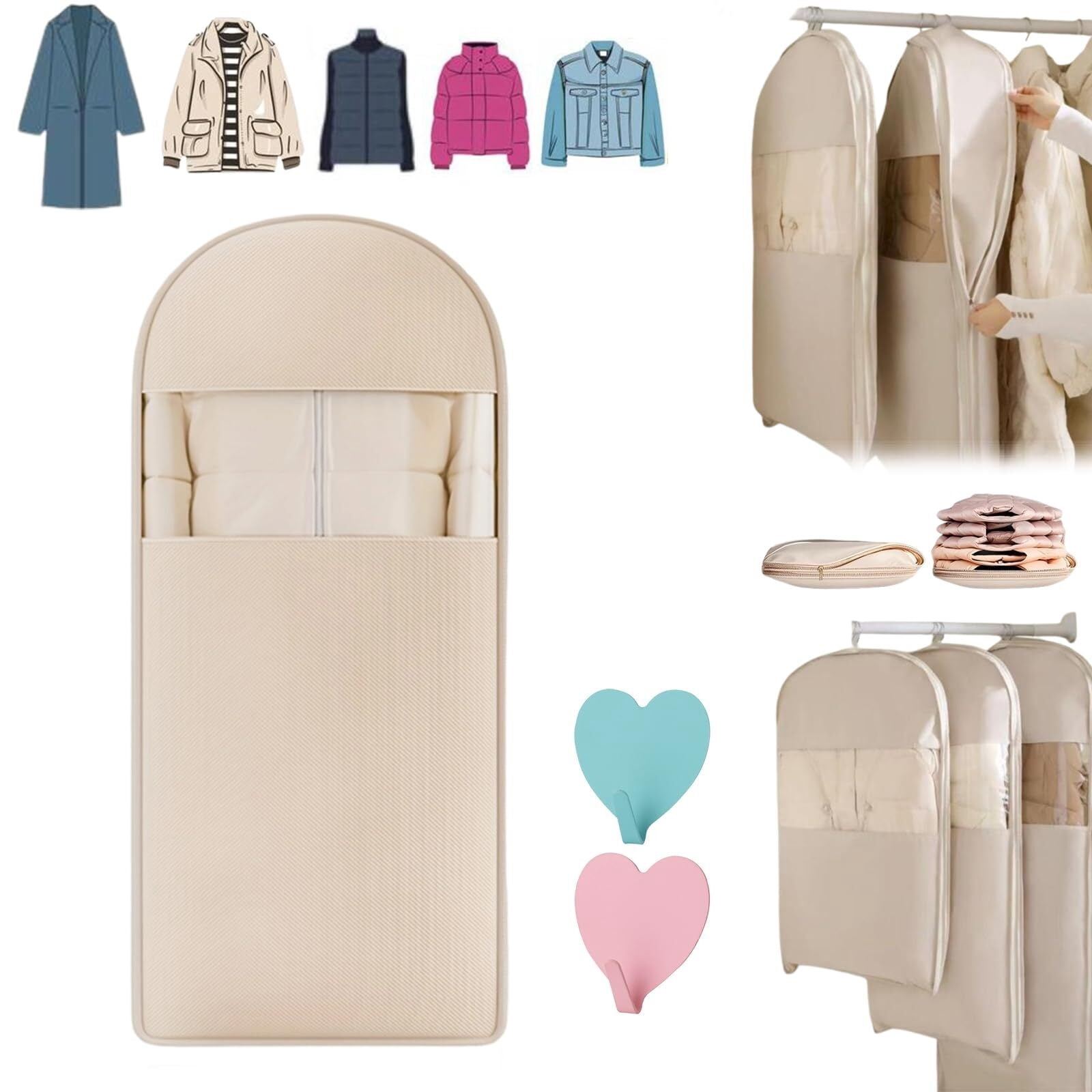 2025 Space Saving Hanging Garment Bag with Self Compression Zipper ...