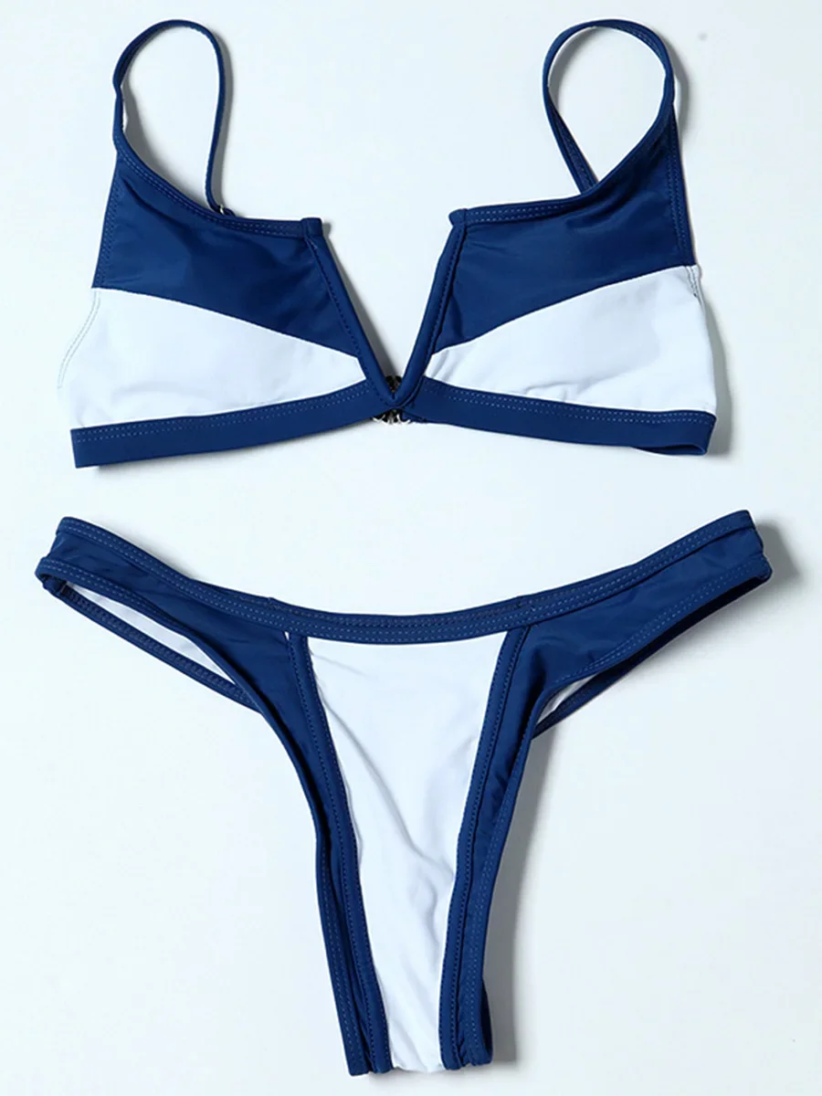 2025 Splicing Denim V Shaped Thong Bikini Women Swimsuit Female ...