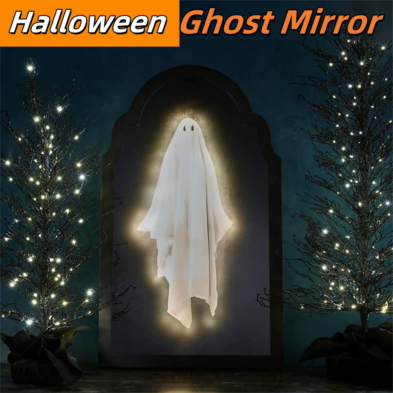 2025 Spooky Ghost Mirror for Halloween, Light-Up Hologram Decor, Scary ...