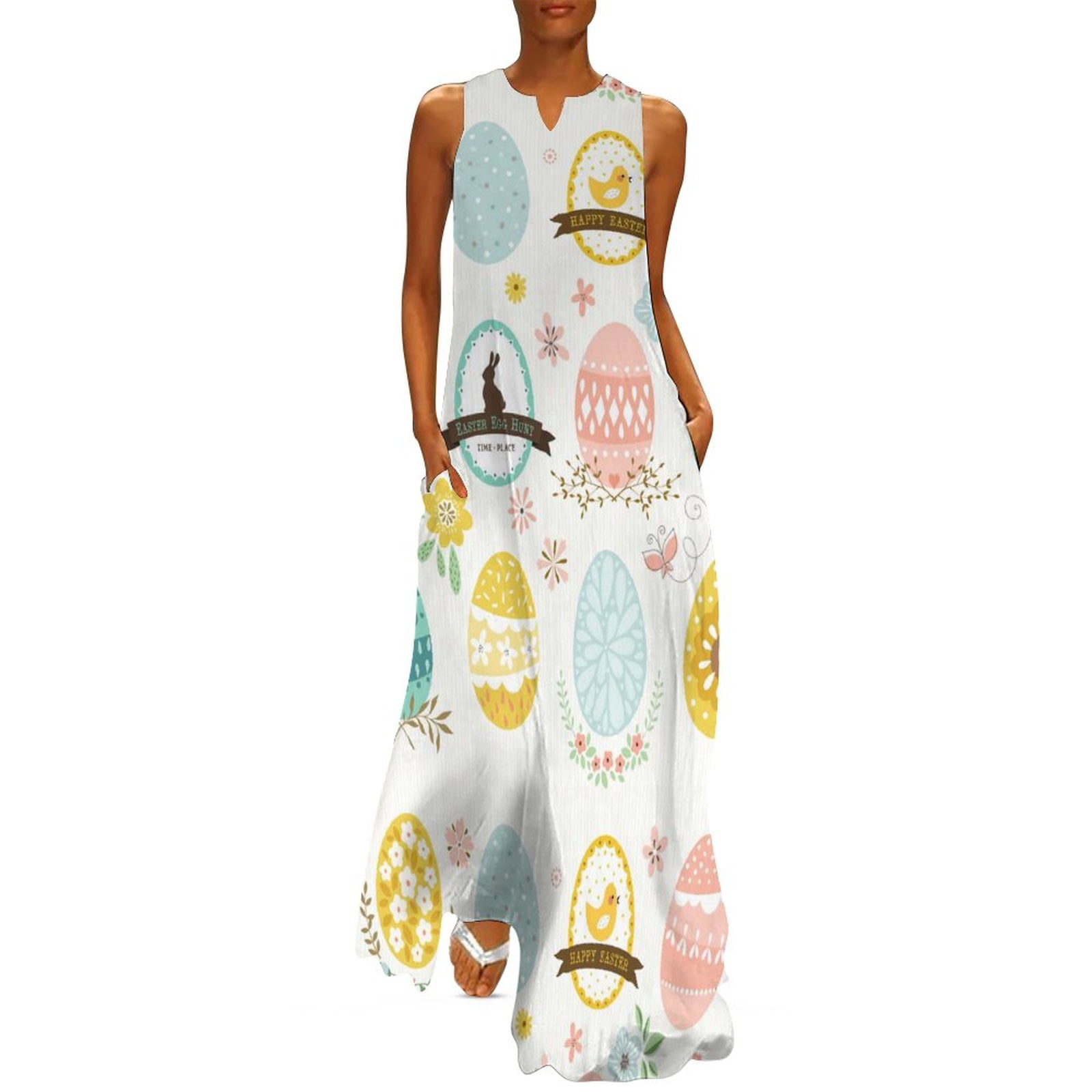 2025 Spring Easter Dress Summer Eggs Bunnies Art Print Street Wear ...