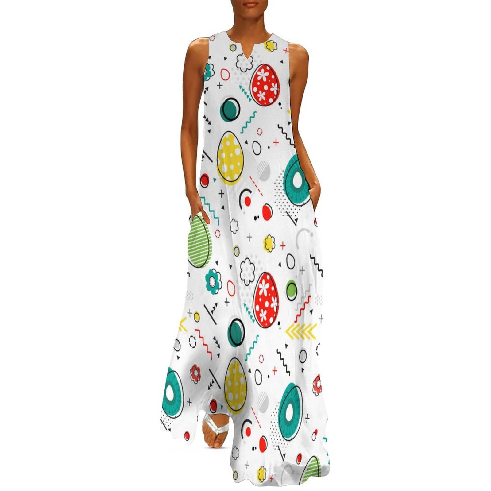 2025 Spring Easter Dress Summer Eggs Bunnies Art Print Street Wear ...