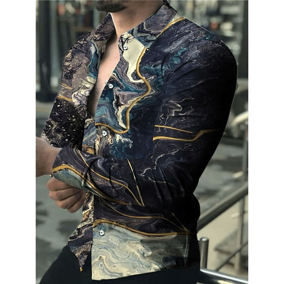 2025 Spring Summer Fashion Men's Long Sleeve Lapel Button Map Casual ...